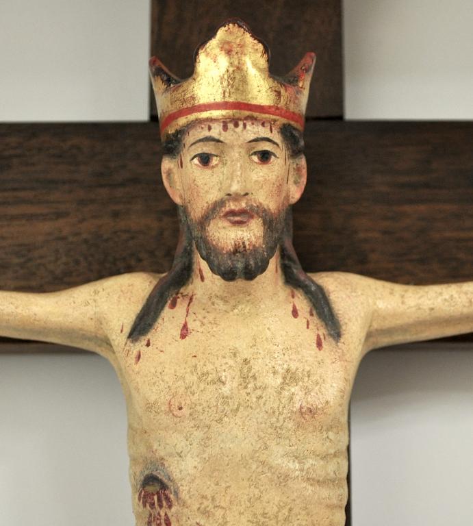 romanesque crucifix antique with gold, body cm.30 and cross cm.57x31