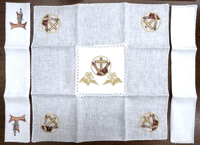Completo per messa simboli francescani in lino 100% ricamo a macchina 4 ...