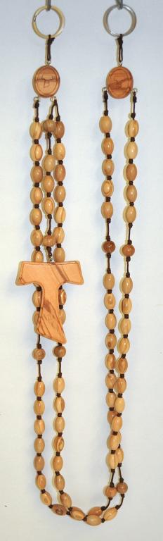 rosario in legno di olivo sette poste per saio francescano con tau ...