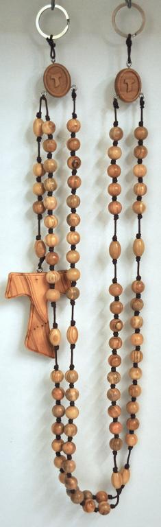 Rosario in legno di olivo sette poste per saio francescano con tau ...