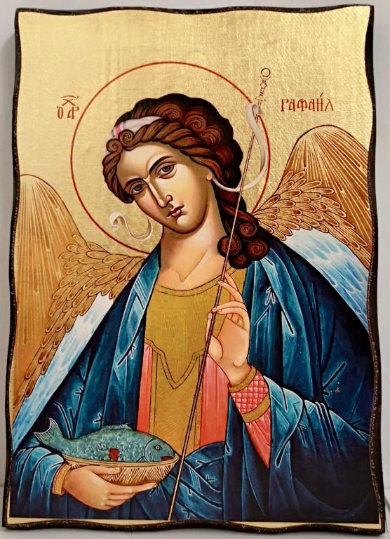 icona in legno decoro oro cm.14x19 (arcangelo Raffaele )