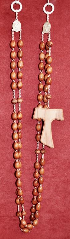 rosario in legno marrone sette poste per saio francescano con croce in ...