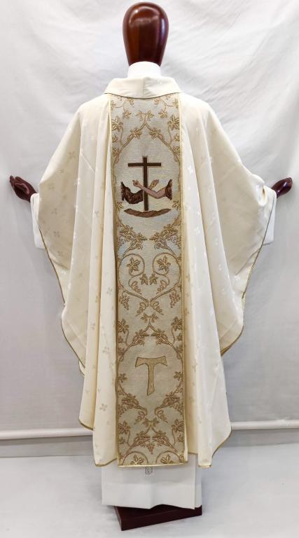 casula avorio sogg. croce s.damiano e simboli francescani in poliestere ...