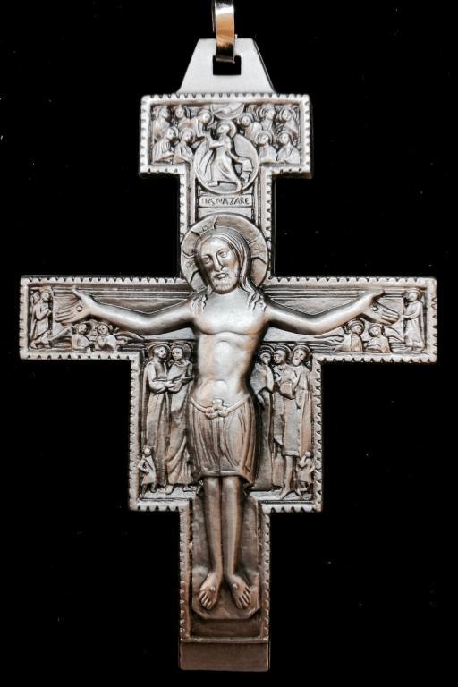 croce san damiano in ottone argentato cm.8,5