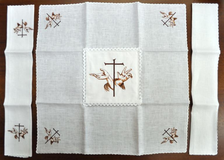 completo per messa simbolo francescano in lino 100% ricamo a macchina 4 ...