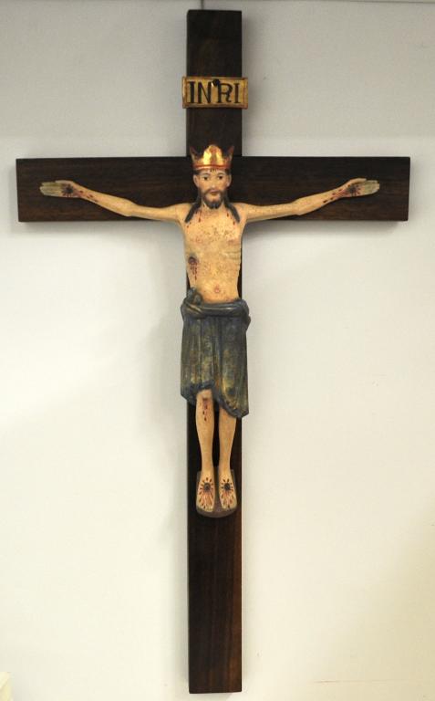 romanesque crucifix antique with gold, body cm.30 and cross cm.57x31